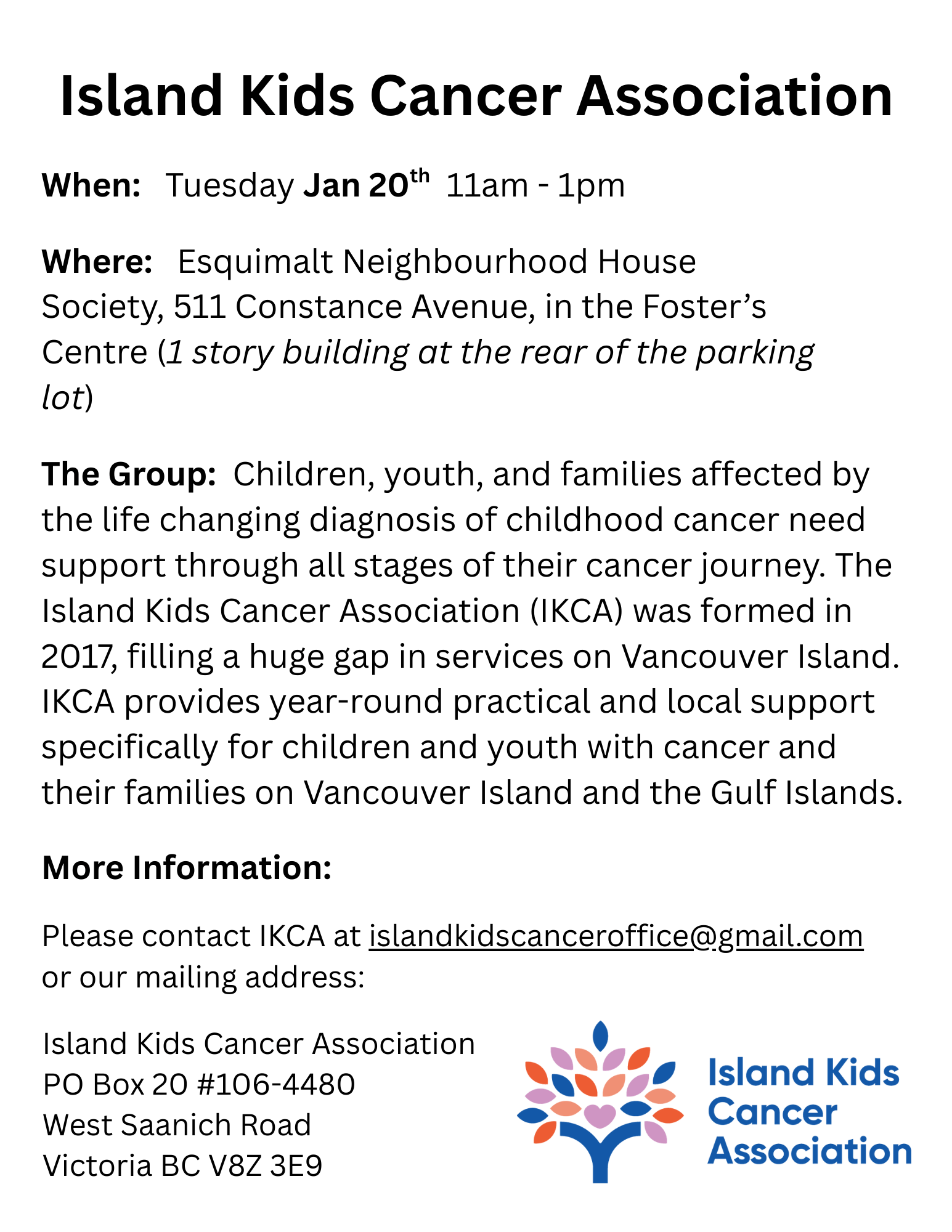 Island Kids Cancer Association - Esquimalt Neighbourhood House Society