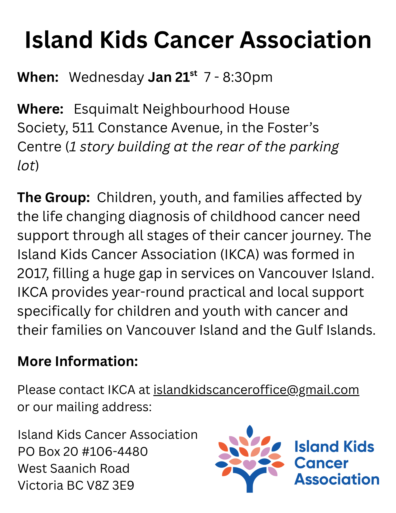 Island Kids Cancer Association - Esquimalt Neighbourhood House Society